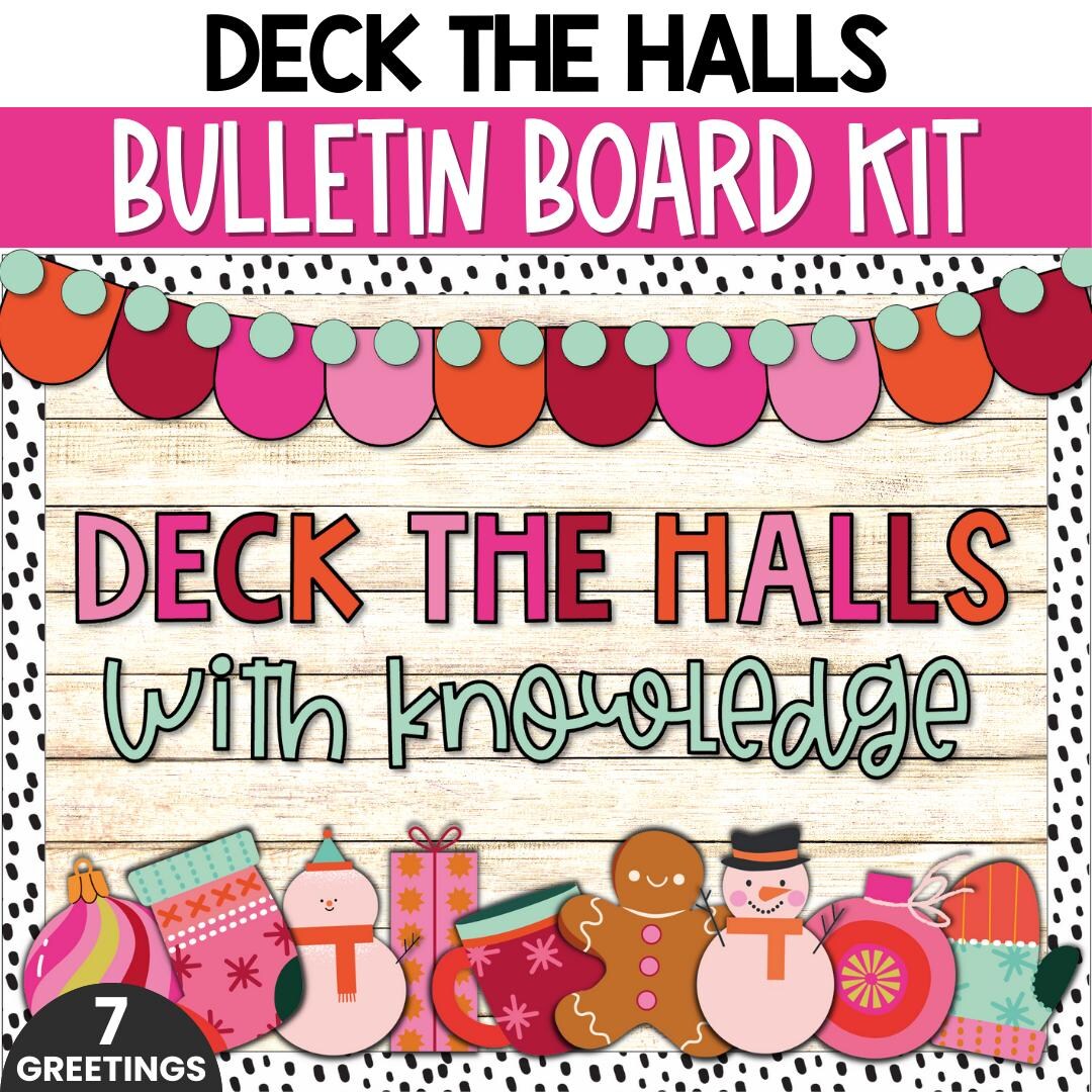 Preppy Pink Christmas Bulletin Board Kit December Snowman Holiday Door ...