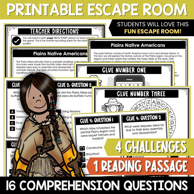 Native American Escape Room for Kids, Printable Party Game, Birthday ...