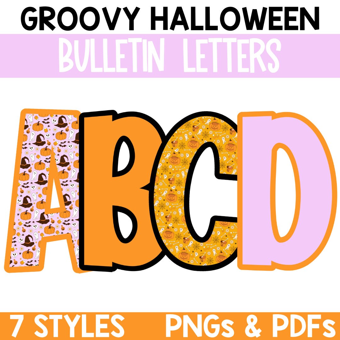 Groovy Retro Halloween Bulletin Board Letters, Letter Clipart ...