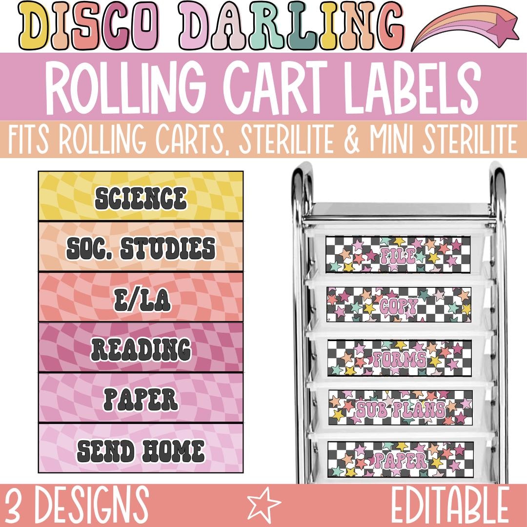 Editable Rolling Cart Labels, Retro Classroom Decor, Classroom Labels ...