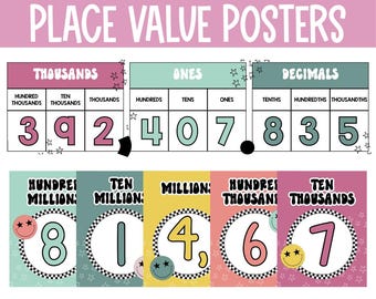 Place Value Posters, Retro Groovy Classroom Decor, Classroom Printables ...