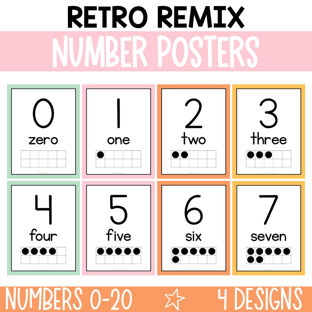 Retro Number Posters, Number Posters With Ten Frames, Ten Frame Number ...