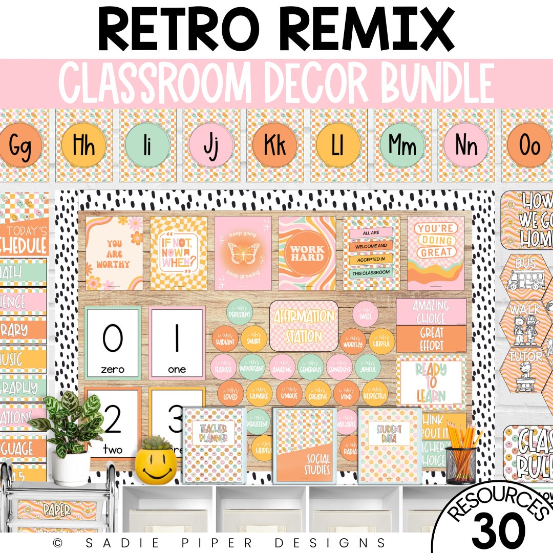 Retro Remix Classroom Decor Bundle, Groovy Classroom Decor, Bright ...