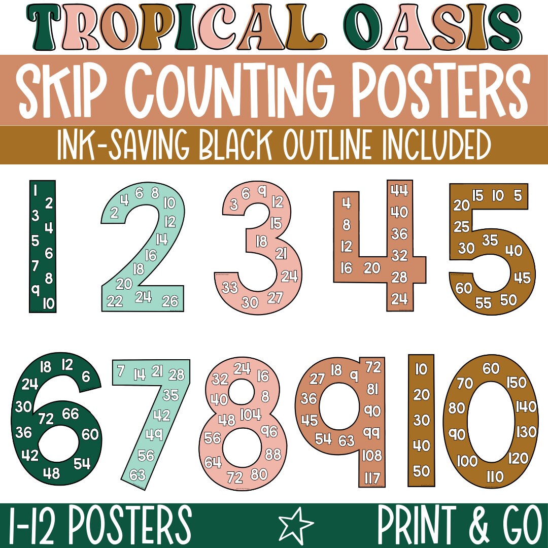 Skip Counting Posters, Multiplication Posters, Math Posters, Boho Math ...