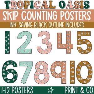 Skip Counting Posters, Multiplication Posters, Math Posters, Boho Math ...
