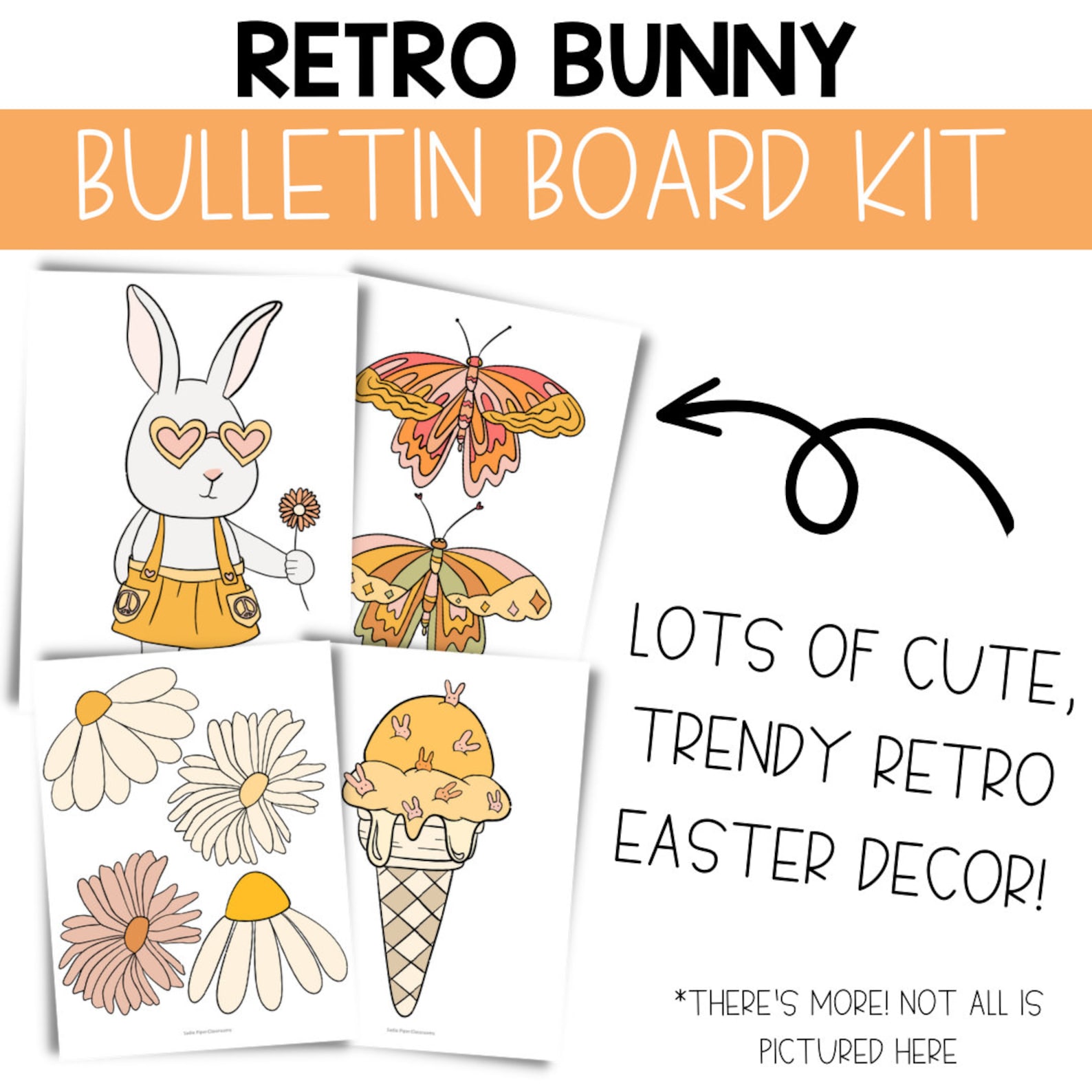 Groovy RETRO BUNNY Bulletin Board Kit, Spring Bulletin Board Kit ...