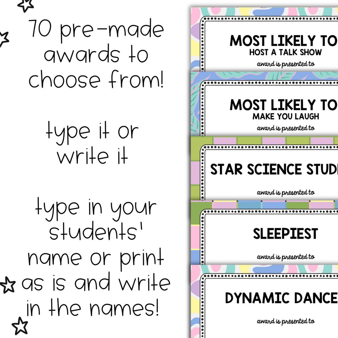Superlative Awards for End of the Year, Award Certificates for ...