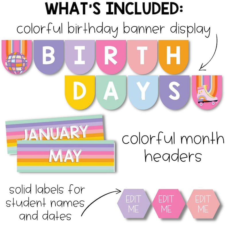 Birthday Display for Classroom, Bulletin Board Birthday Display ...