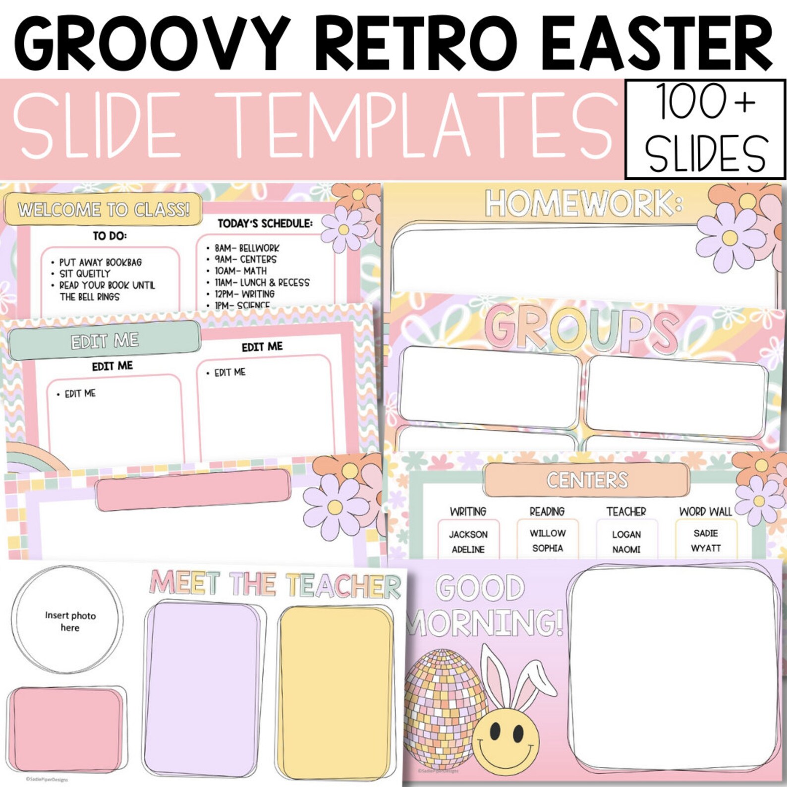 Groovy Retro Easter Slide Templates, Spring Bulletin Board Kit ...