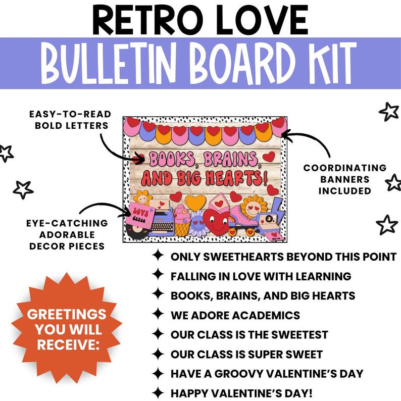 Retro Groovy Valentine's Bulletin Board Valentine's Day Classroom Decor ...