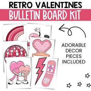 Retro Valentines Bulletin Board Decor, February Bulletin Board, Groovy ...