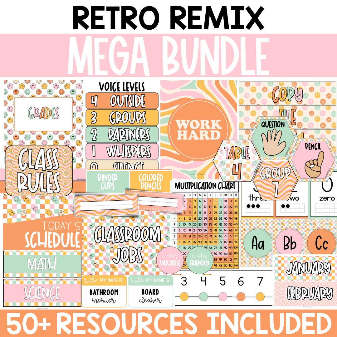 Retro Remix Classroom Decor MEGA Bundle, Groovy Classroom Decor, Bright ...