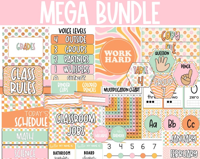 Boho Retro Classroom Decor Bundle | Editable | Groovy | Daisy | Rainbow ...