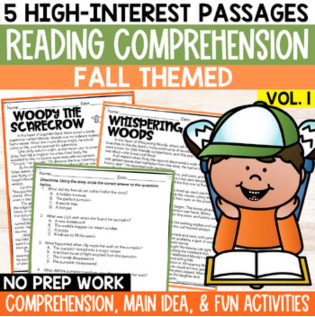 Fall Reading Comprehension Packet, 4th Grade Reading Activities ...