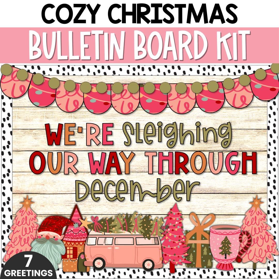 Warm Cozy Christmas Bulletin Board Kit, Preppy Pink December Holiday ...