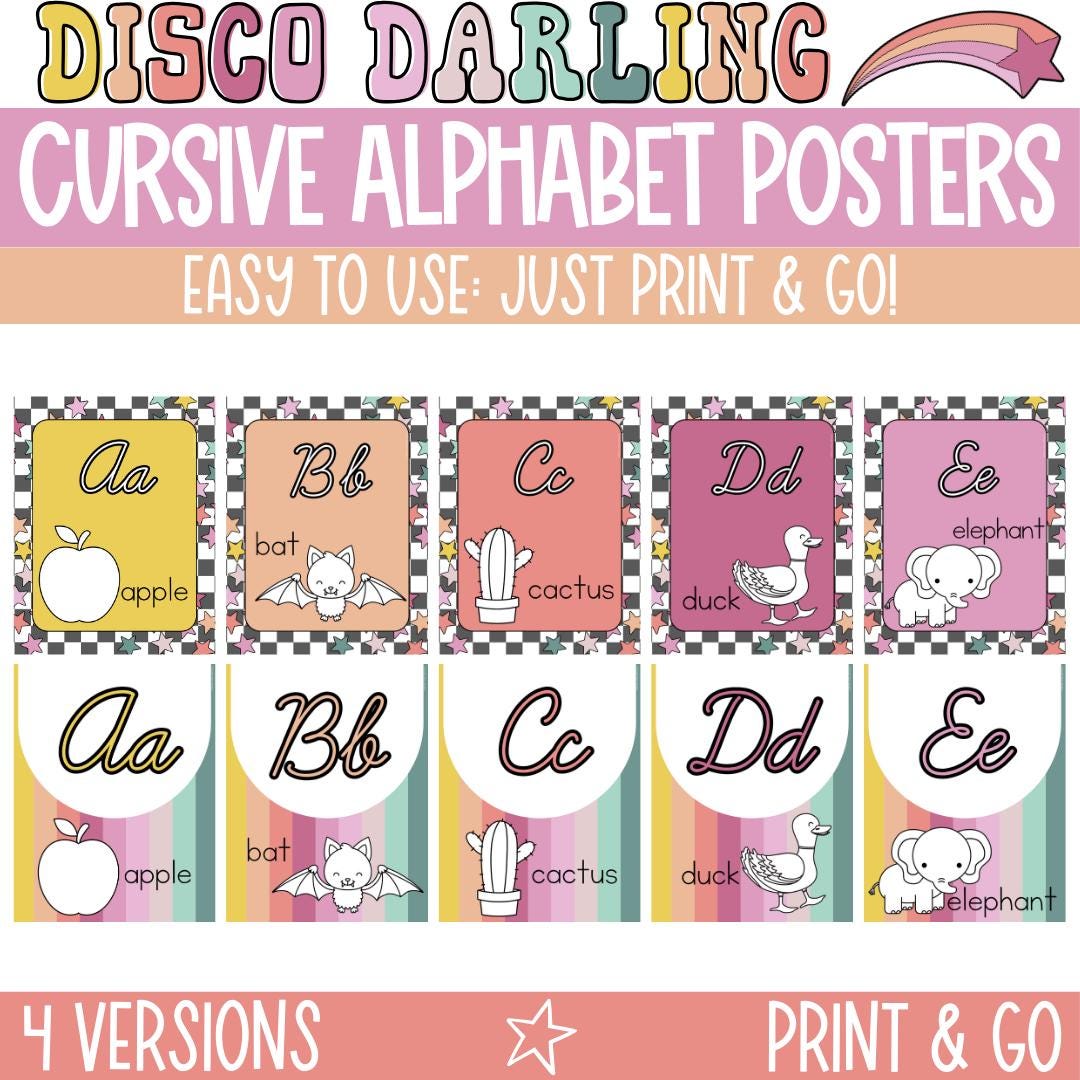 Disco Cowgirl Cursive Alphabet Posters for the Classroom, Elementary ...