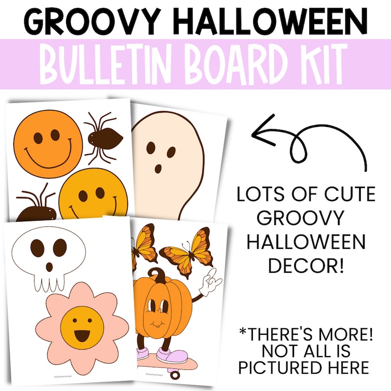 Groovy Halloween Bulletin Board Decor, Retro Halloween Bulletin Board ...