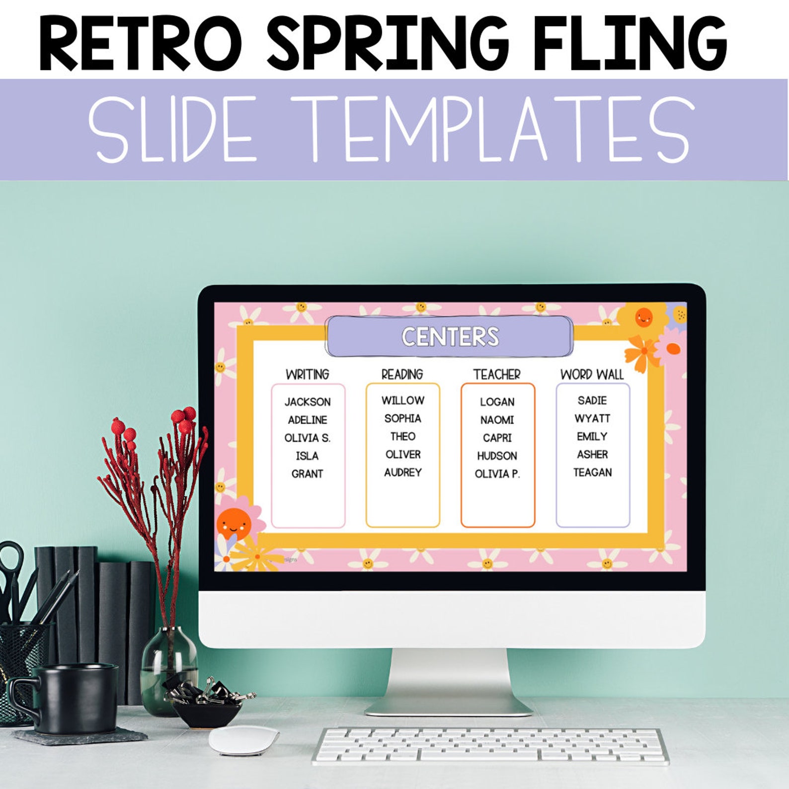 Retro Spring Fling Slide Templates Spring Bulletin Board Kit - Etsy