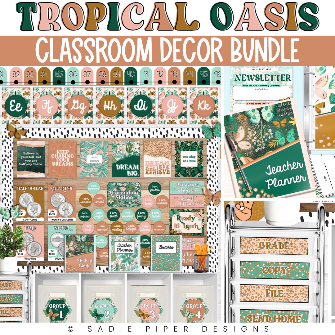 Printable Tropical Classroom Decor Set, Plant Themed Classroom ...