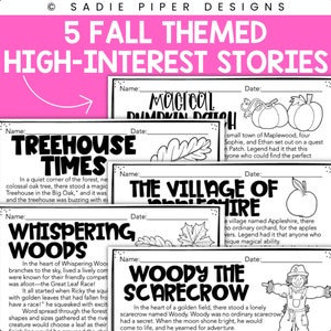 Fall Reading Comprehension Packet, 4th Grade Reading Activities ...