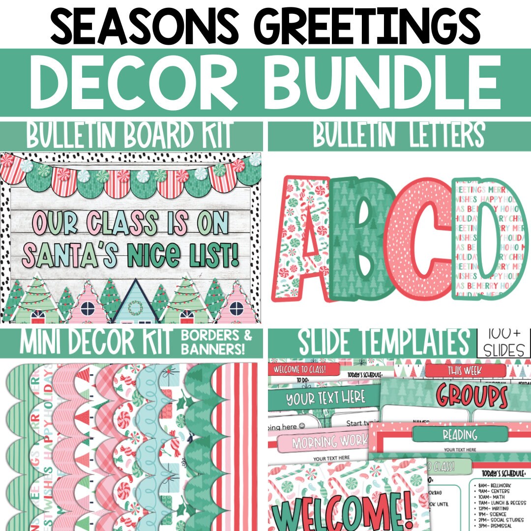 Christmas Bulletin Board Decor, Green Christmas Bulletin Board, Holiday ...