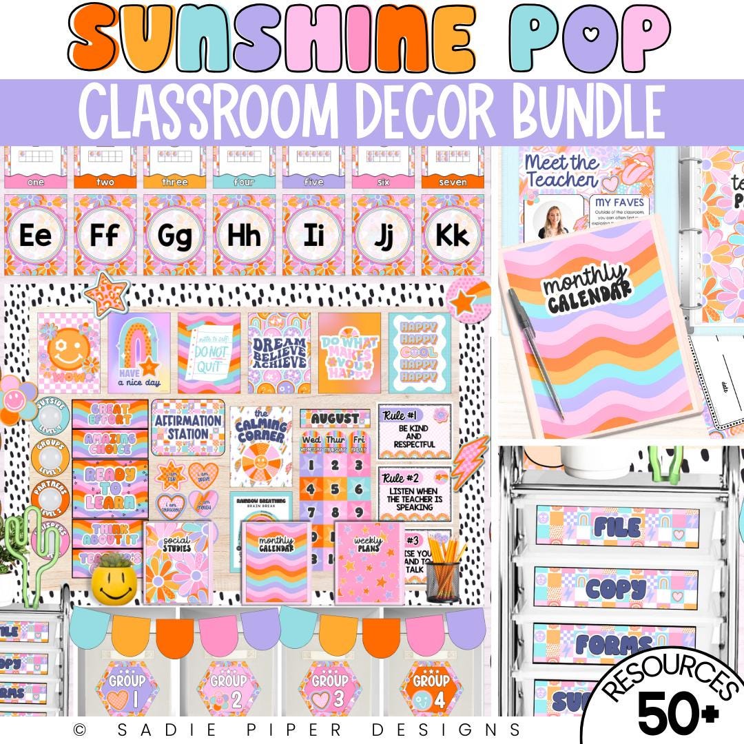 Retro Groovy Y2K Classroom Decor MEGA Bundle, Rainbow Bright Classroom ...