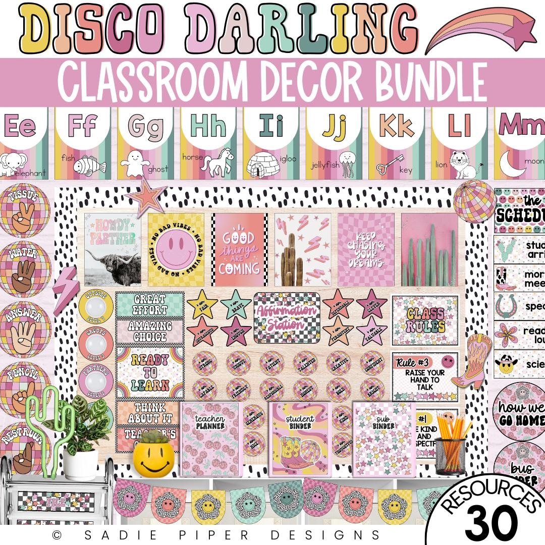 Retro Disco Cowgirl Classroom Decor MEGA Bundle, Pink Western Classroom ...