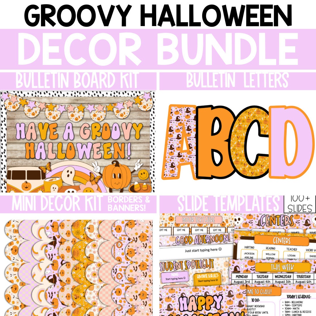Groovy Halloween Bulletin Board Decor, Retro Halloween Bulletin Board ...