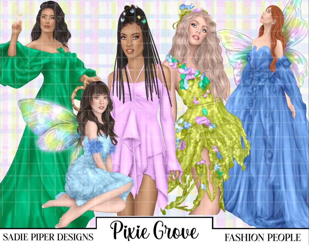 PIXIE GROVE Bright Fashion People, Cottagecore Clipart, Meadow Clipart Fairy Forest Gnome ...