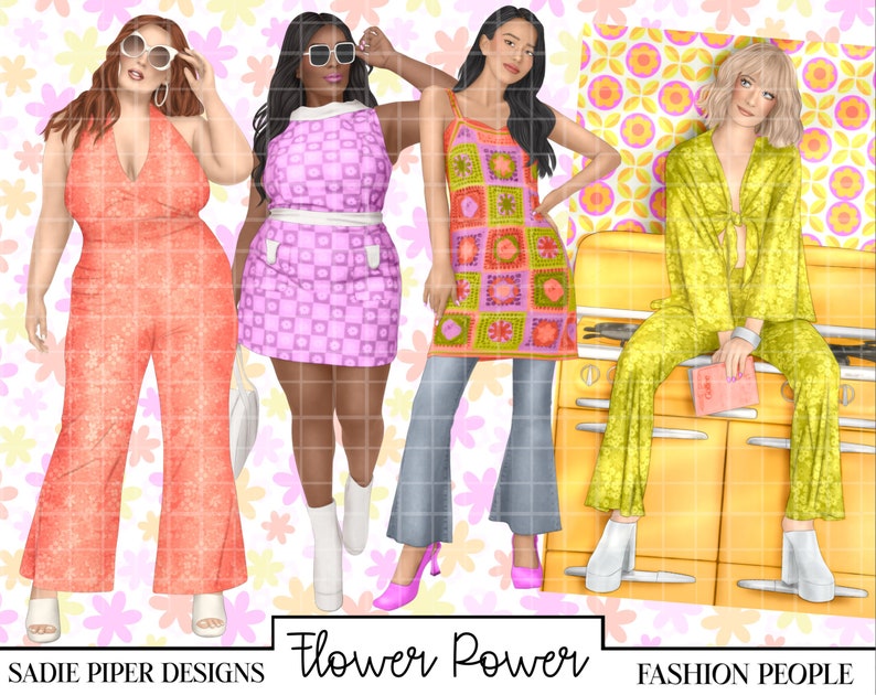 Flower Power Bright Clipart, Retro Clipart, Groovy Clipart, Retro ...