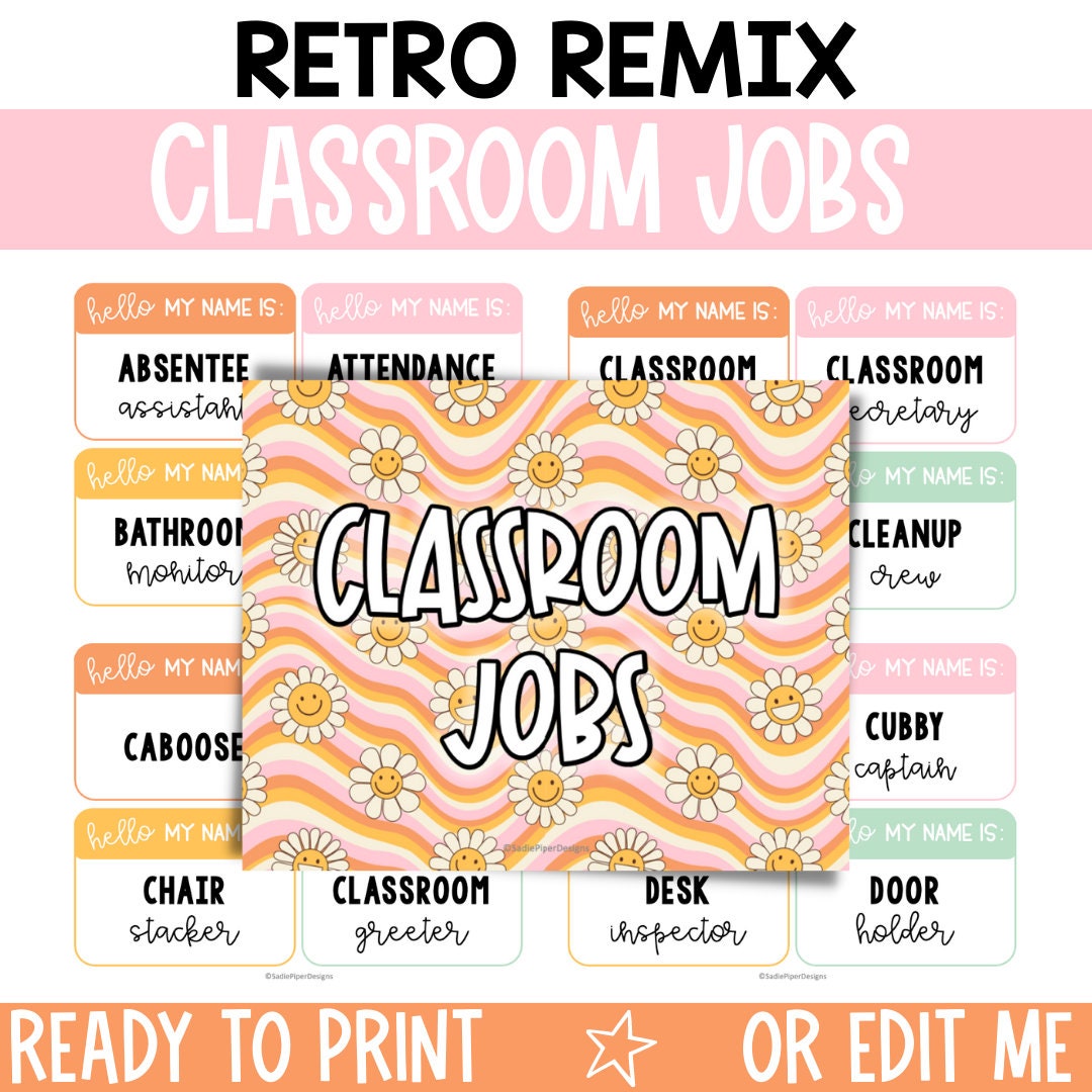 Editable Classroom Job Display, Groovy Retro Classroom Decor, Classroom ...