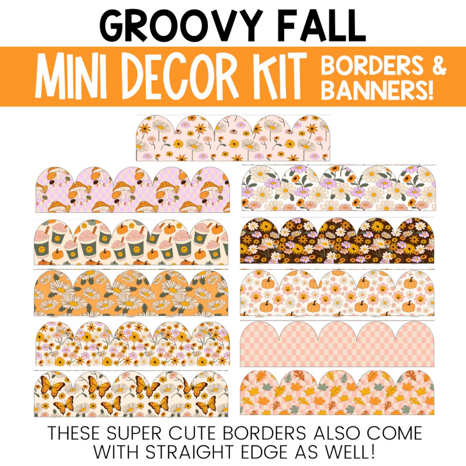 Groovy Fall Bulletin Board Decor, Retro Fall Bulletin Board, Fall ...