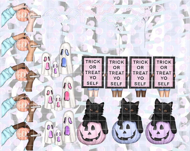 BATS & BOOS Clipart, Pastel Halloween Clipart, Modern Halloween, Purple ...