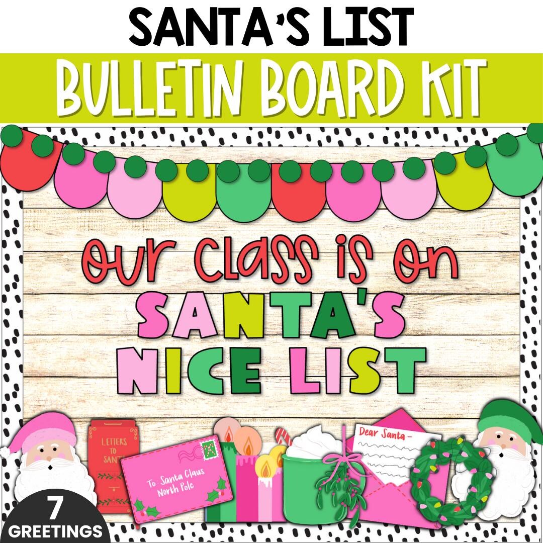 Bright Christmas Santa Bulletin Board Kit, Colorful December Holiday ...