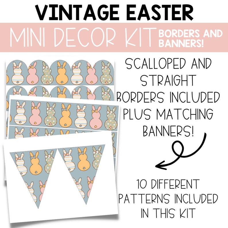 Vintage Easter Mini Decor Kit, Printable Bulletin Borders, Bulletin ...