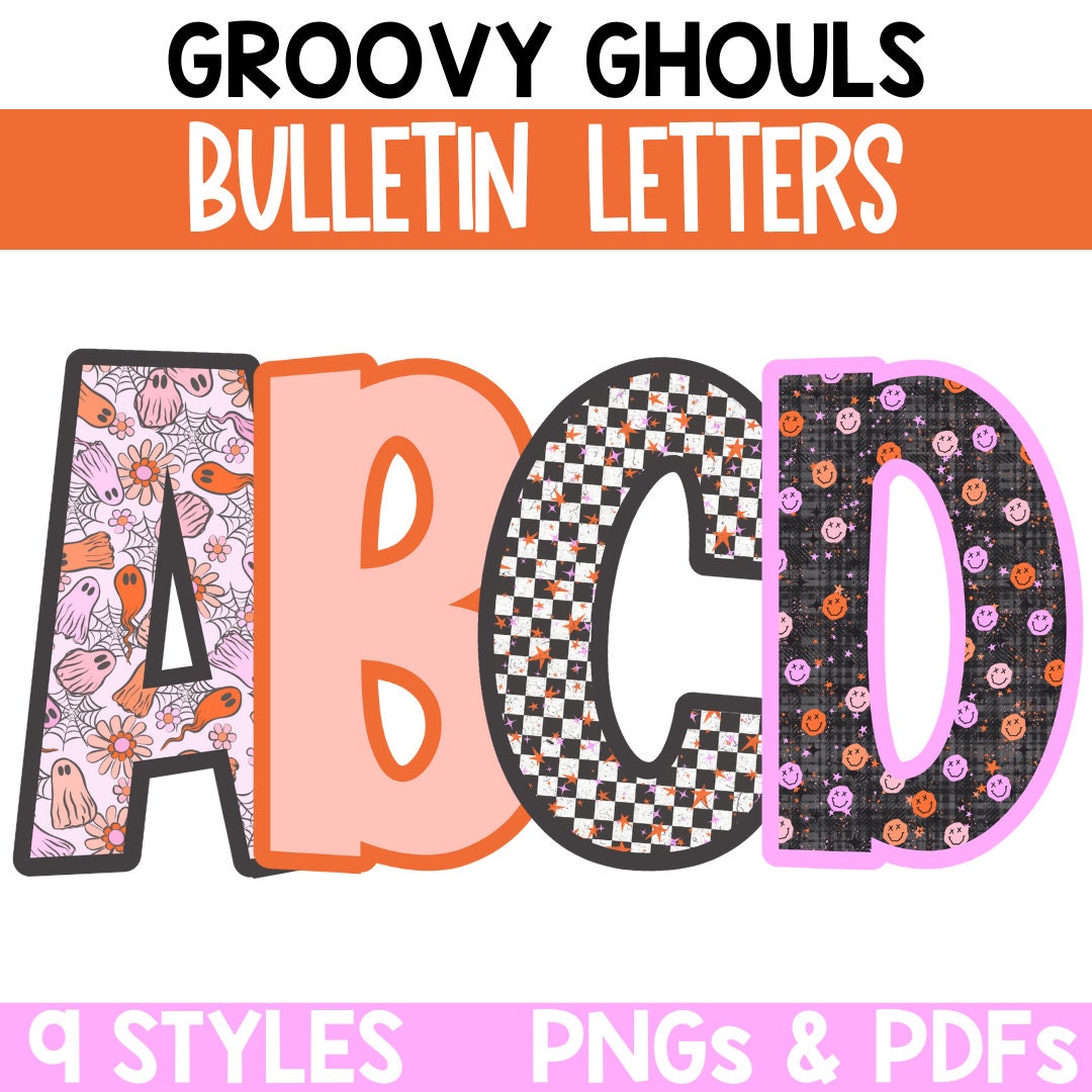 Groovy Retro Halloween Bulletin Board Letters, Letter Clipart ...