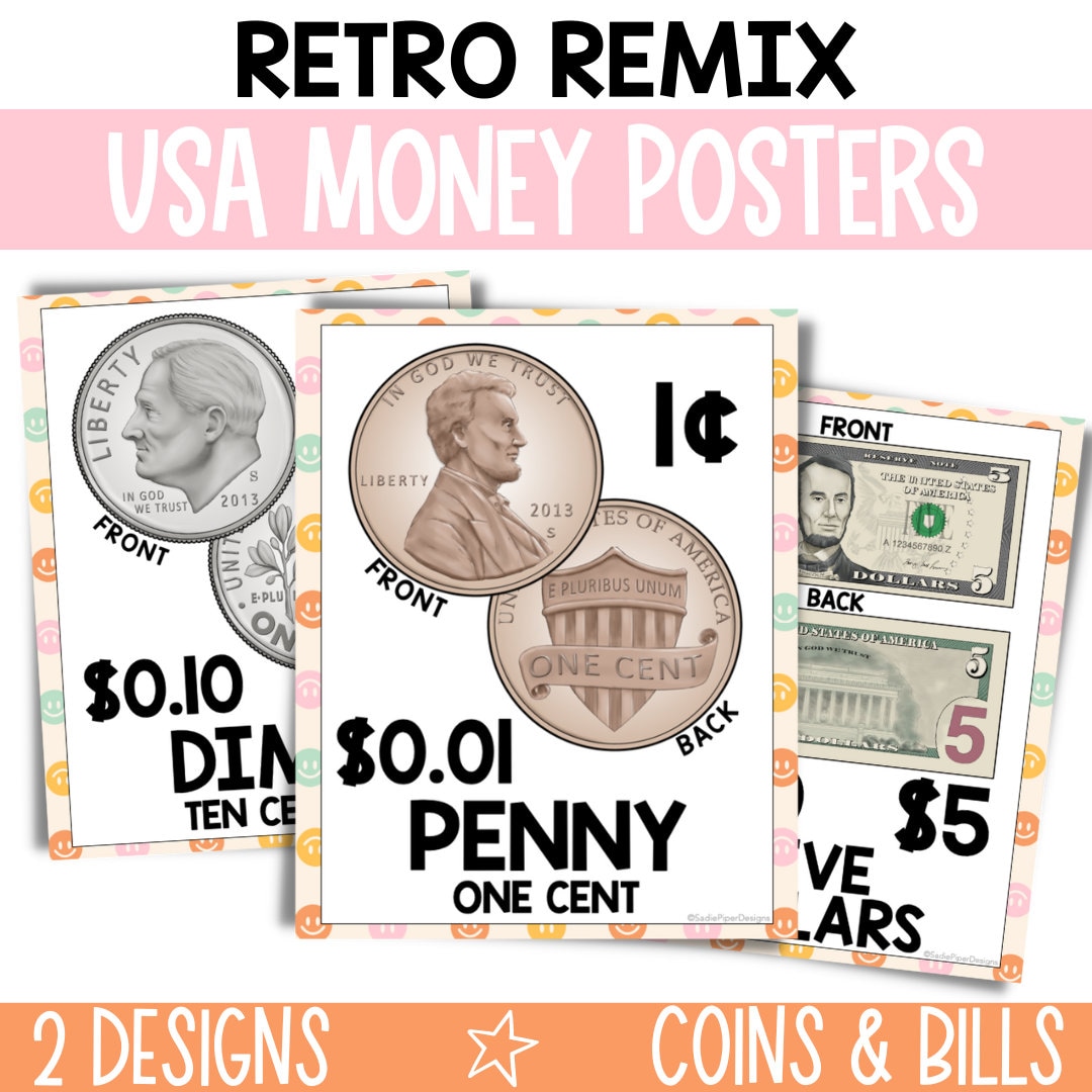 Money Posters for Classroom, American Currency Posters Display for ...