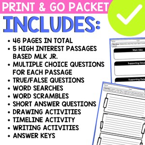 Martin Luther King Reading Passages, MLK Day Activities, Martin Luther ...