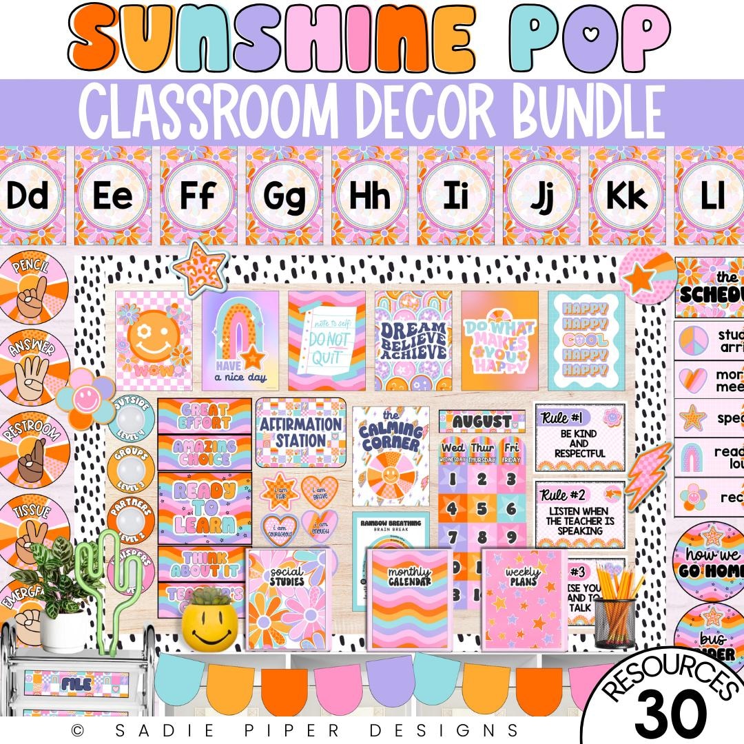 Retro Groovy Y2K Classroom Decor MEGA Bundle, Rainbow Bright Classroom ...