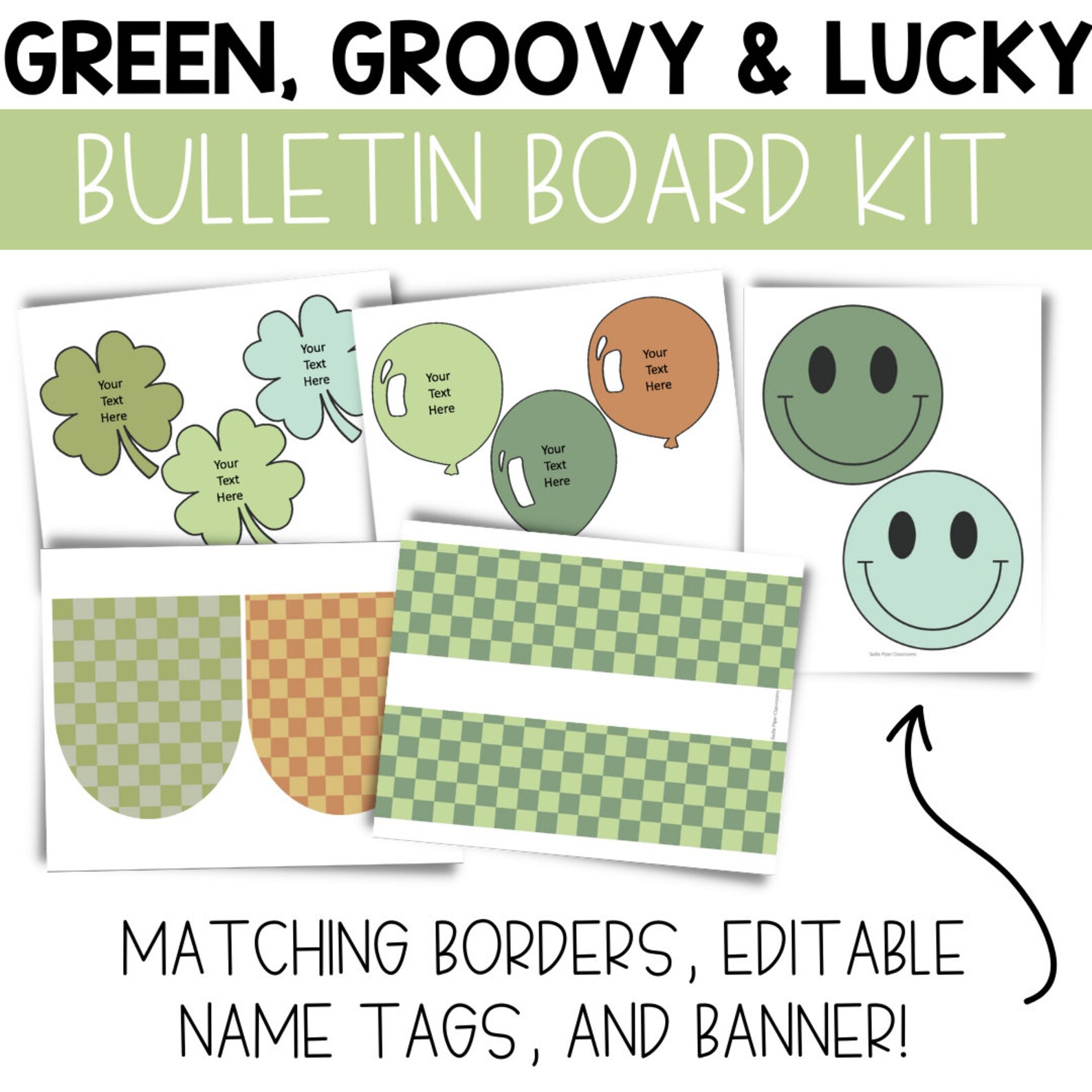 Green Groovy and Lucky Bulletin Board Kit, St. Patricks Day Classroom ...