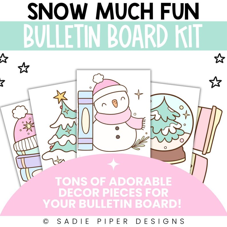 Cute Pastel Winter Bulletin Board Decor, Retro Book Lover Snowy ...