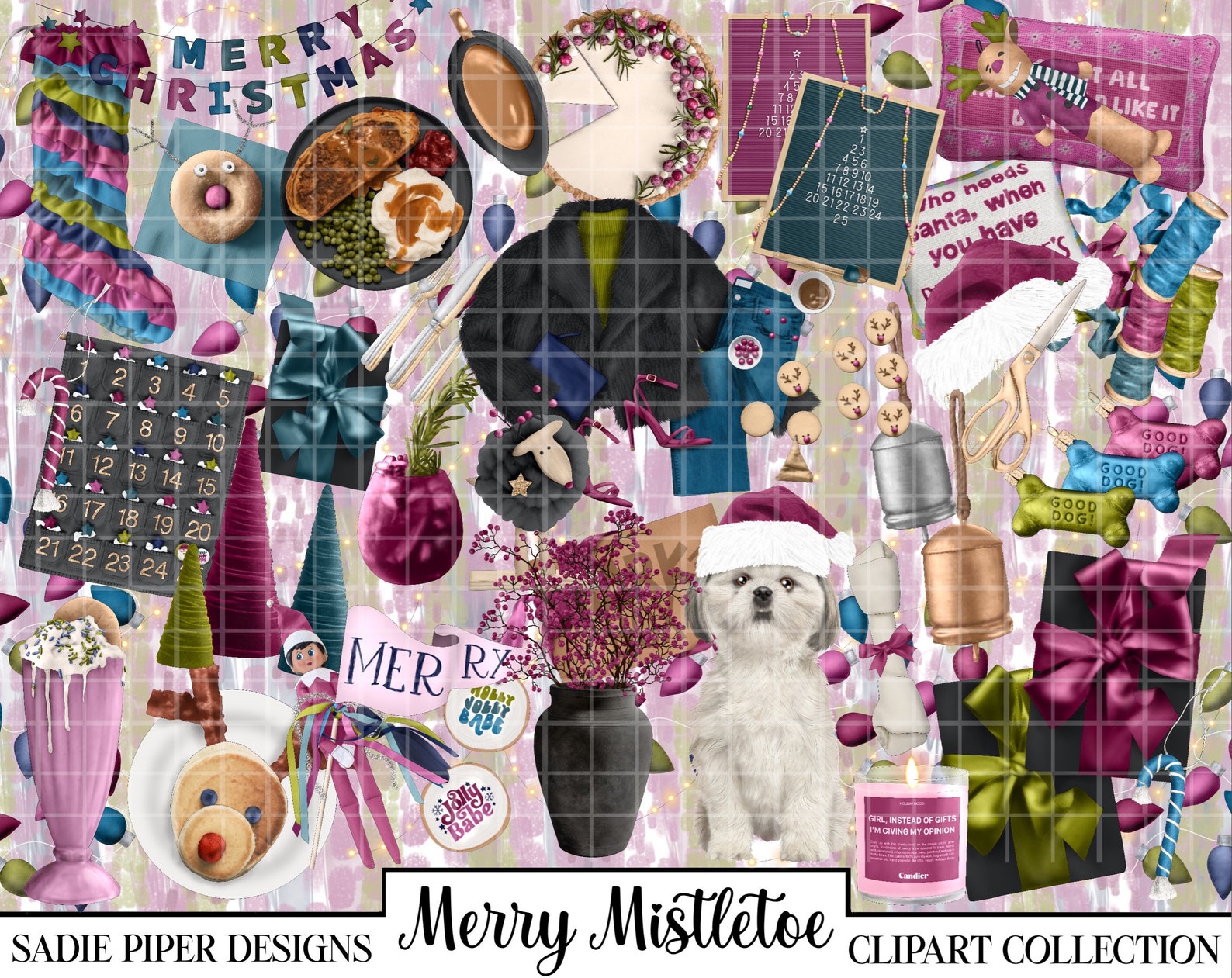 MERRY MISTLETOE Clipart Pink Christmas Pastel Christmas - Etsy