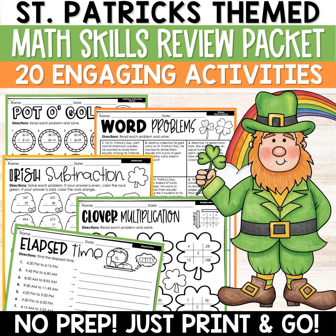 St. Patrick's Math Worksheets for 3rd Grade, NO PREP 3rd Grade March ...