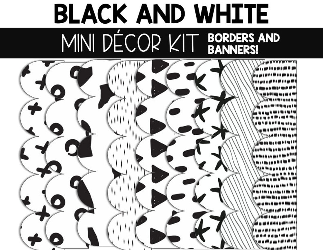 Black and White Mini Decor Kit, Printable Bulletin Borders, Bulletin ...