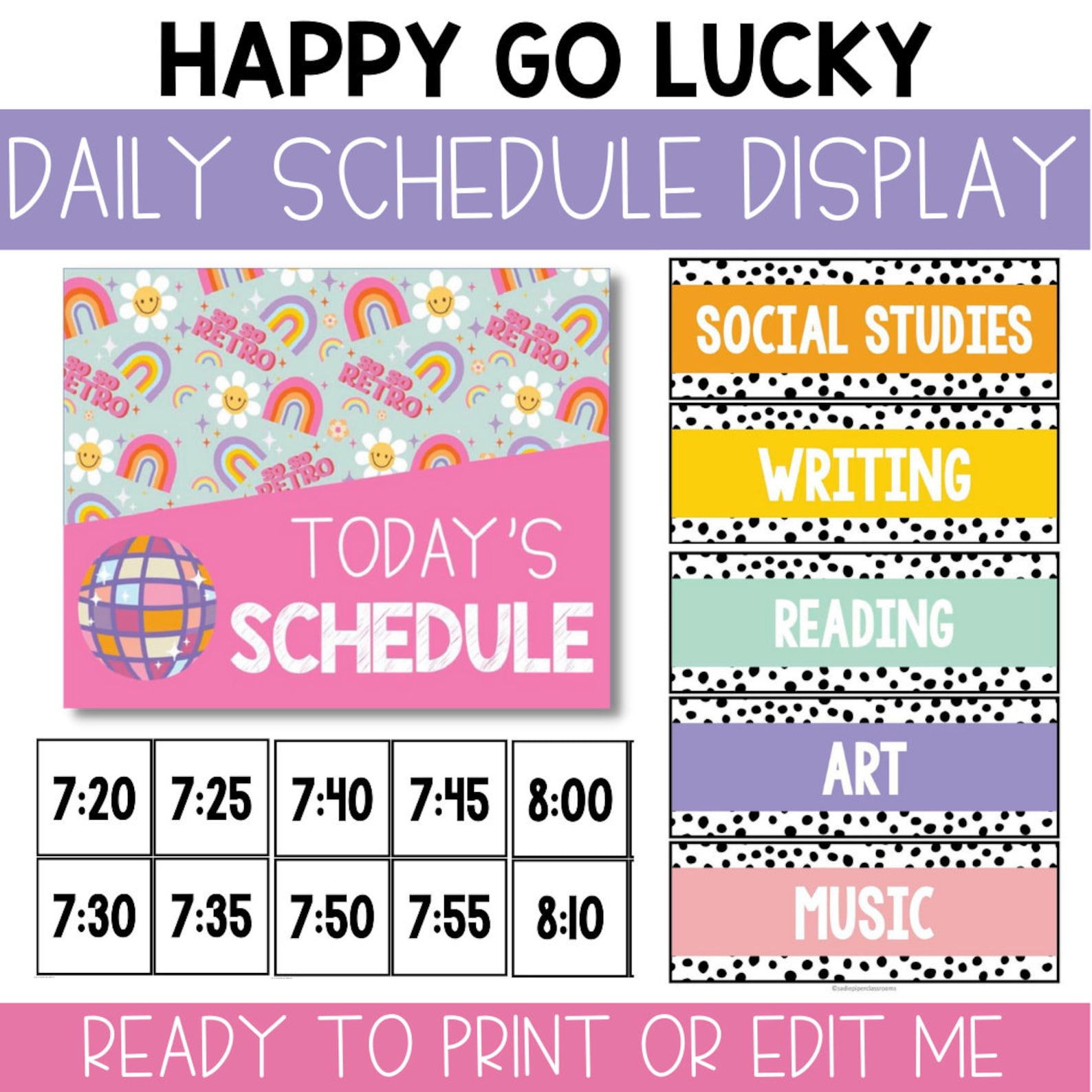 Editable Daily Schedule Display for Classroom, Daily Schedule Cards ...