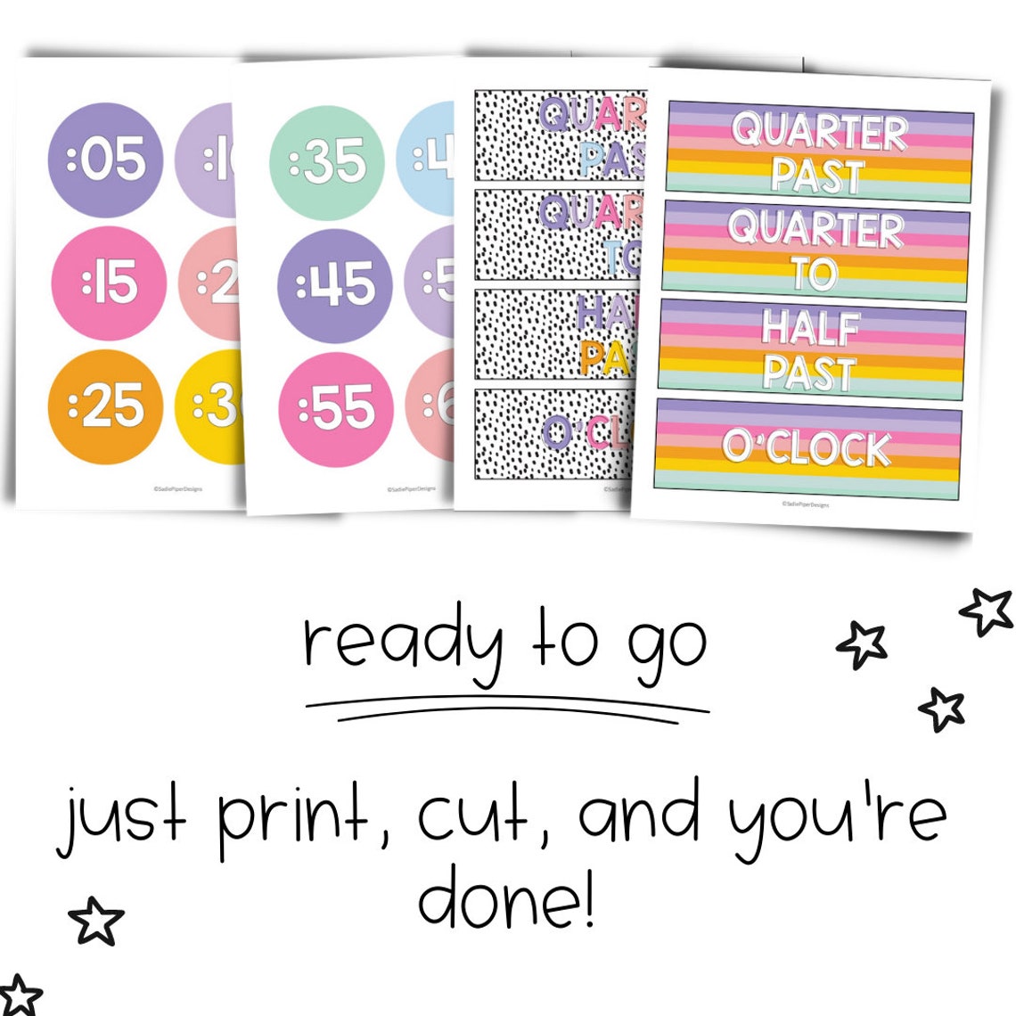 Retro Clock Labels for Classroom Analog Time Cards Digital - Etsy