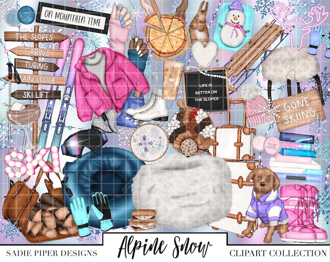 Winter Ski Resort Clipart Watercolour Cozy Chalet Illustration Snow Day ...