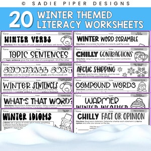 Winter Literacy Worksheets for 3rd Grade, NO PREP 3rd Grade Winter ...