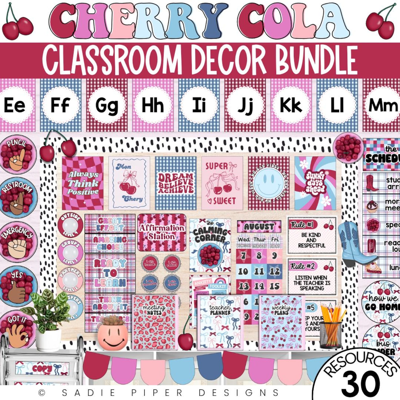 Retro Cherry Coquette Classroom Decor, Rococo Cherry Cola Americana ...
