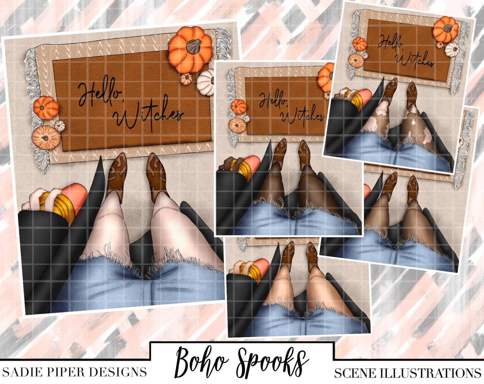 BOHO SPOOKS Scenes Halloween Scenery Clipart for Planner - Etsy